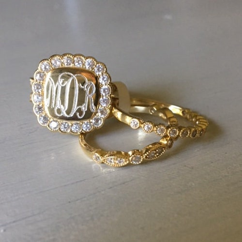 Monogram Ring Sterling Silver Stackable Ring Personalized | Etsy