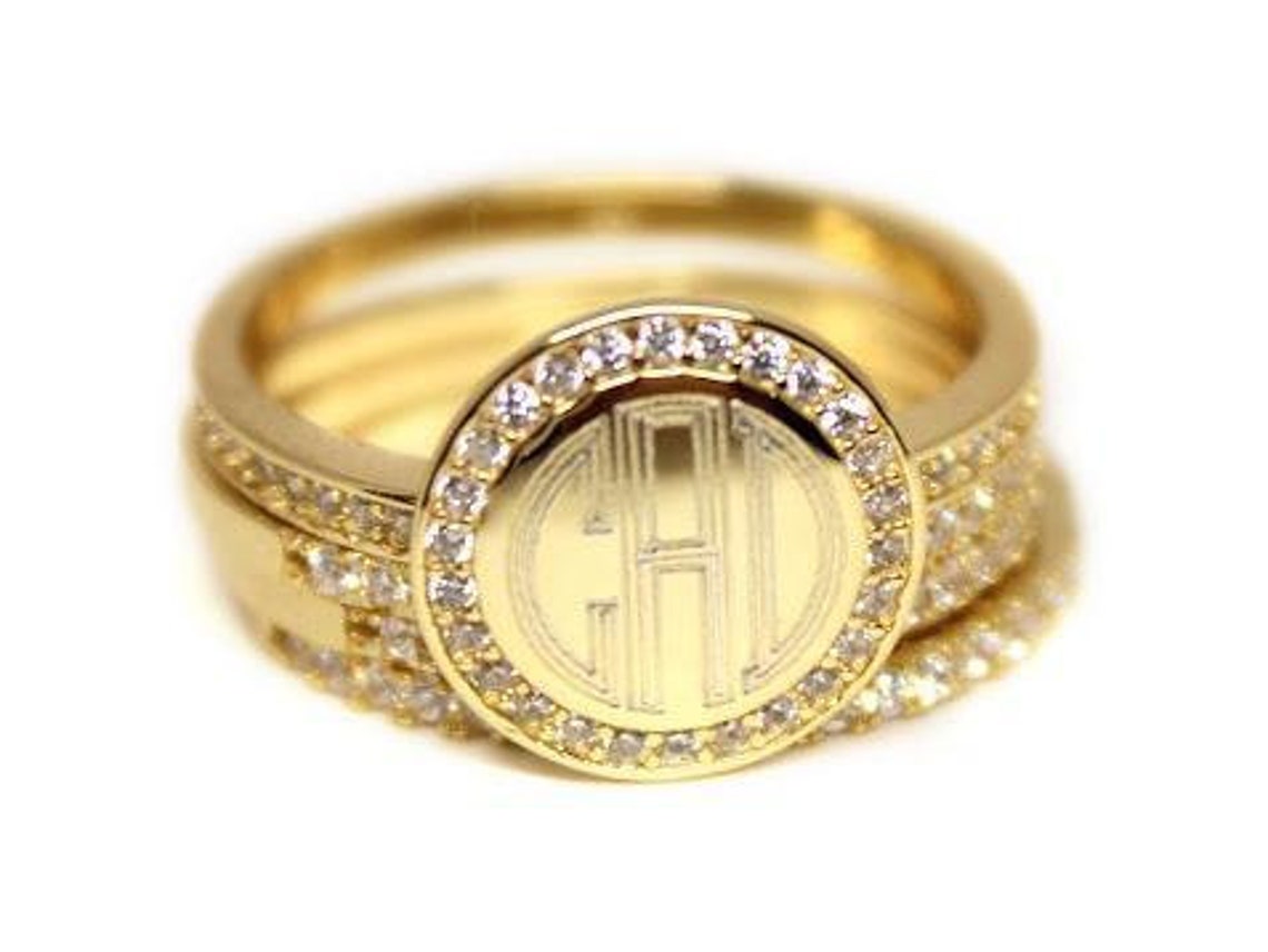 Monogrammed Ring Gold Stackable Engraved Ring Stackable - Etsy