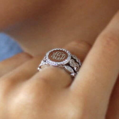 Monogrammed Ring Sterling Silver Ring CZ Sterling Ring | Etsy