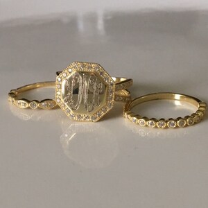 Monogrammed Ringsterling Silver Ring Octagon Shape Ring CZ - Etsy