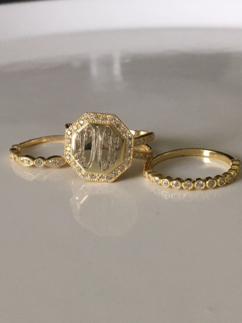 Monogrammed Ringsterling Silver Ring Octagon Shape Ring CZ | Etsy