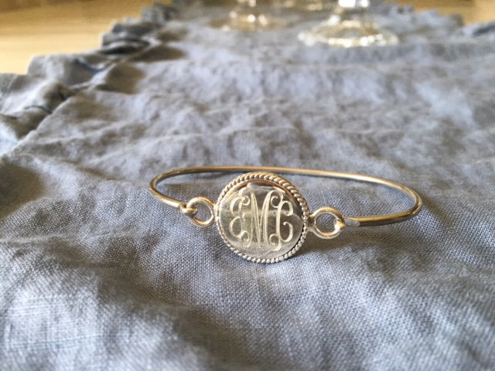 Monogrammed Sterling Silver Bracelet Rope Bangle - Etsy