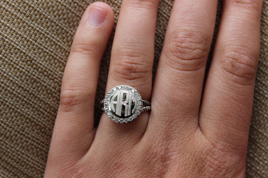 Monogrammed Sterling Silver Ring, Sterling Silver Ring, Cz Rope Ring, Double Rope Ring ...