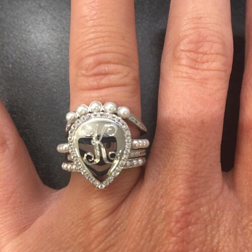 Monogram Ring Sterling Silver Stackable Ring Personalized | Etsy