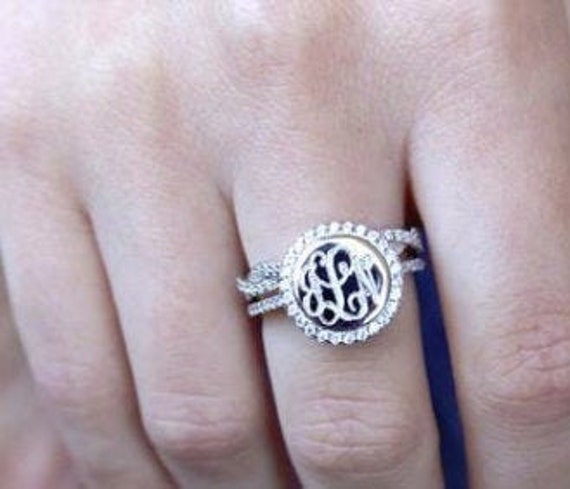 Monogrammed Ring Sterling Silver Ringsterling Silver CZ - Etsy
