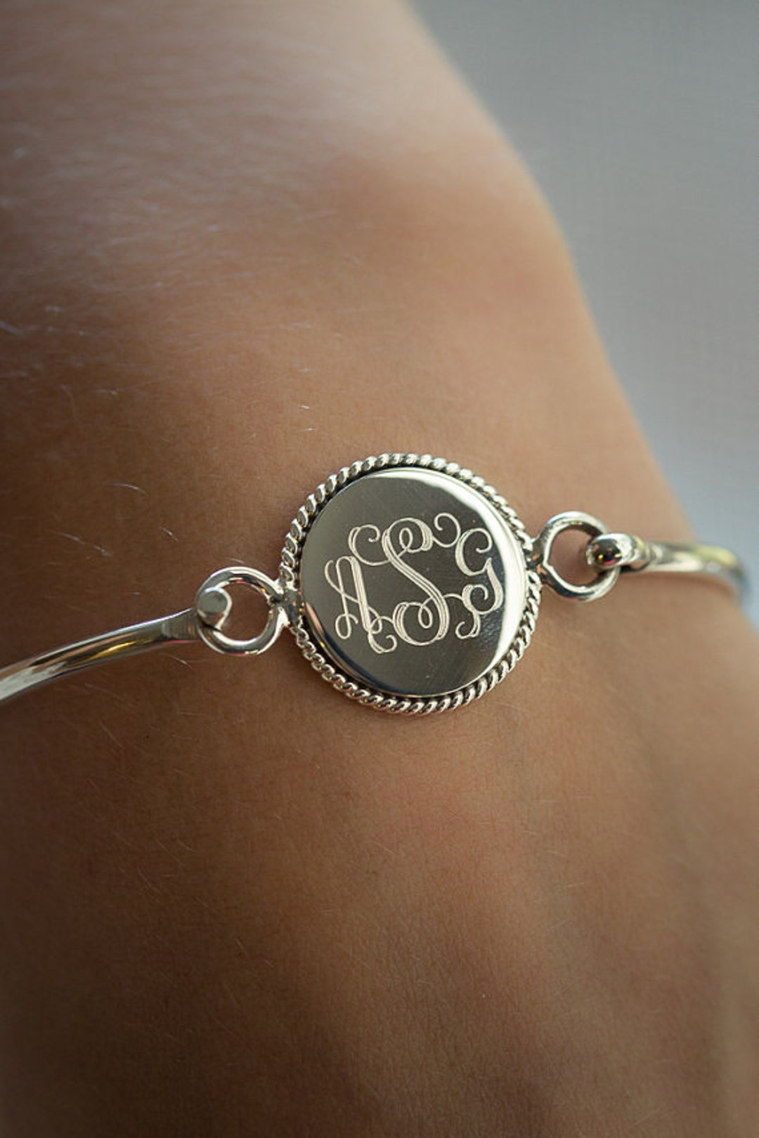 Monogrammed Sterling Silver Bracelet, Rope Bangle Bracelet,stacking ...