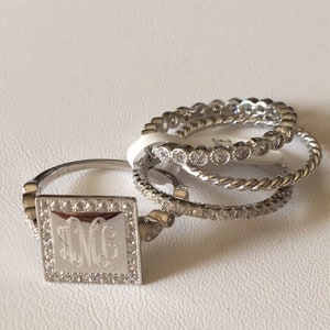 Monogrammed Ring,sterling Silver Stackable Ring, CZ Ring, Silver Engraved Ring, Gift for Her ...