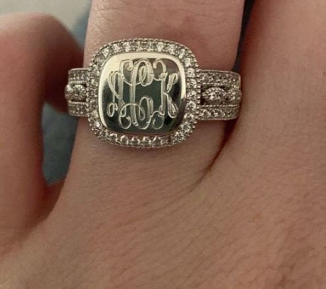 Monogram Ring Stering Silver Monogrammed Jewelry Sterling | Etsy