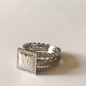 Monogrammed Ring,sterling Silver Stackable Ring, CZ Ring, Silver Engraved Ring, Gift for Her ...