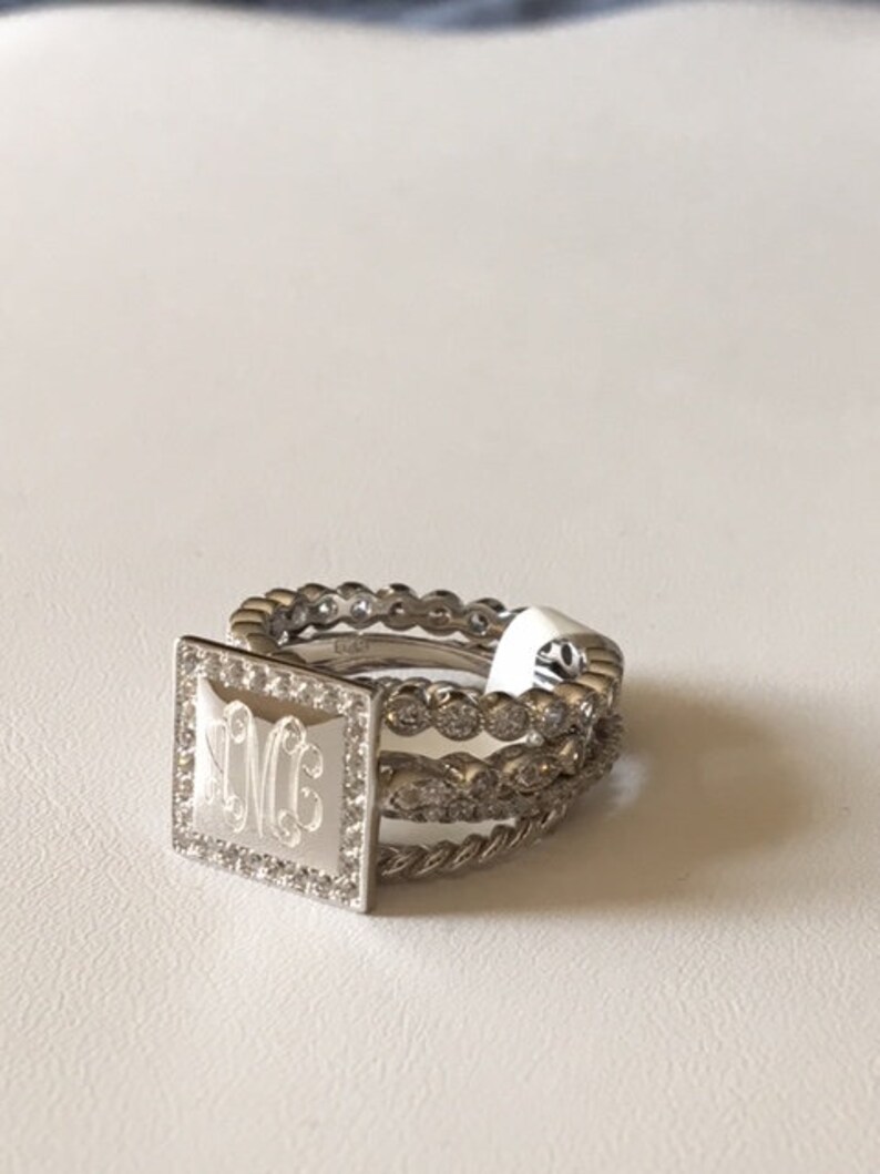 Monogrammed Ringsterling Silver Stackable Ring CZ Ring - Etsy