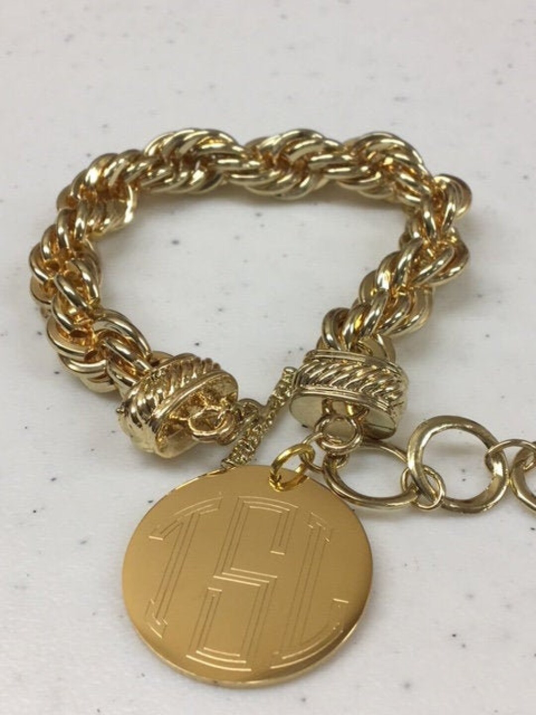 Monogrammed Gold Rope Bracelet, Rope Bracelet, Engraved Bracelet ...