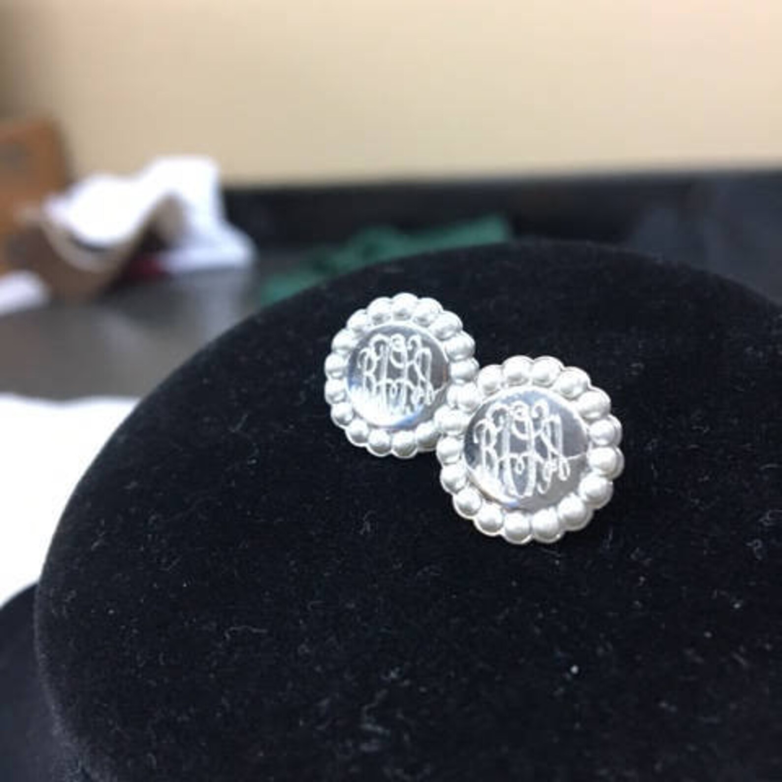 Monogrammed Earrings Sterling Silver and Pearl | Etsy