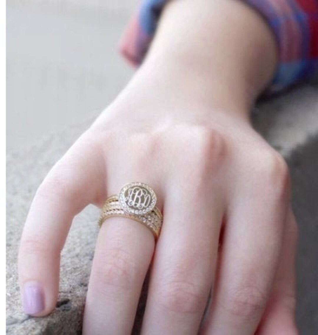 Monogrammed Ring, Gold Stackable Engraved Ring, Stackable, Sterling ...