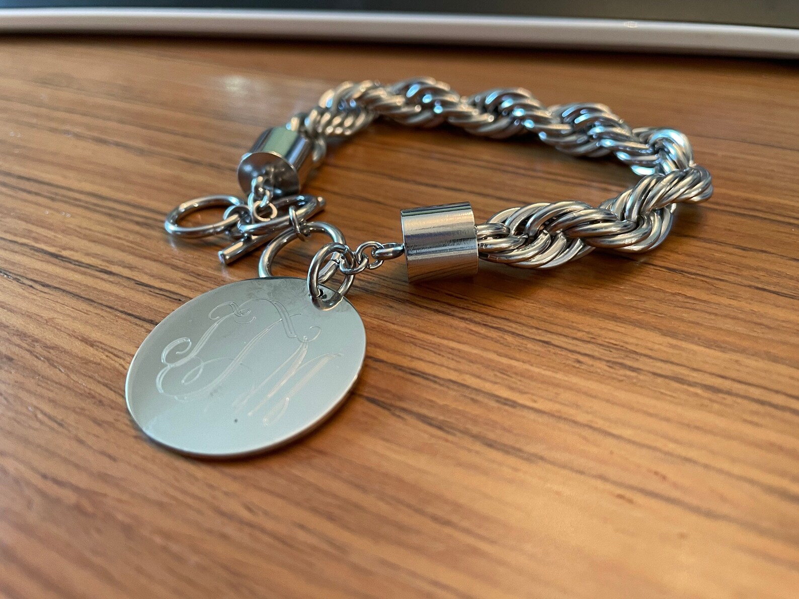 Monogrammed Silver Bracelet Rope Bracelet engraved Engraved - Etsy