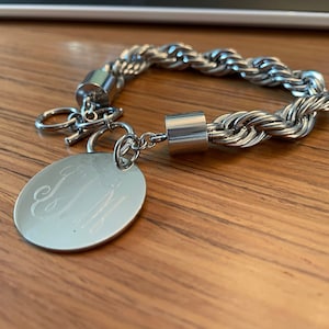 Monogrammed Silver Bracelet Rope Bracelet engraved Engraved - Etsy