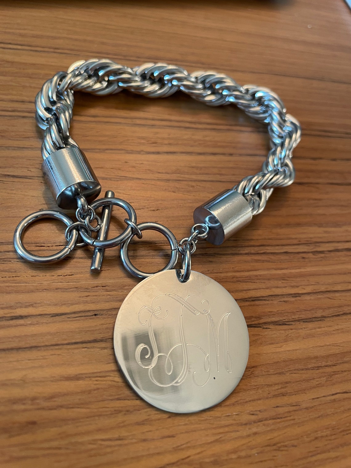 Monogrammed Silver Bracelet Rope Bracelet engraved Engraved - Etsy