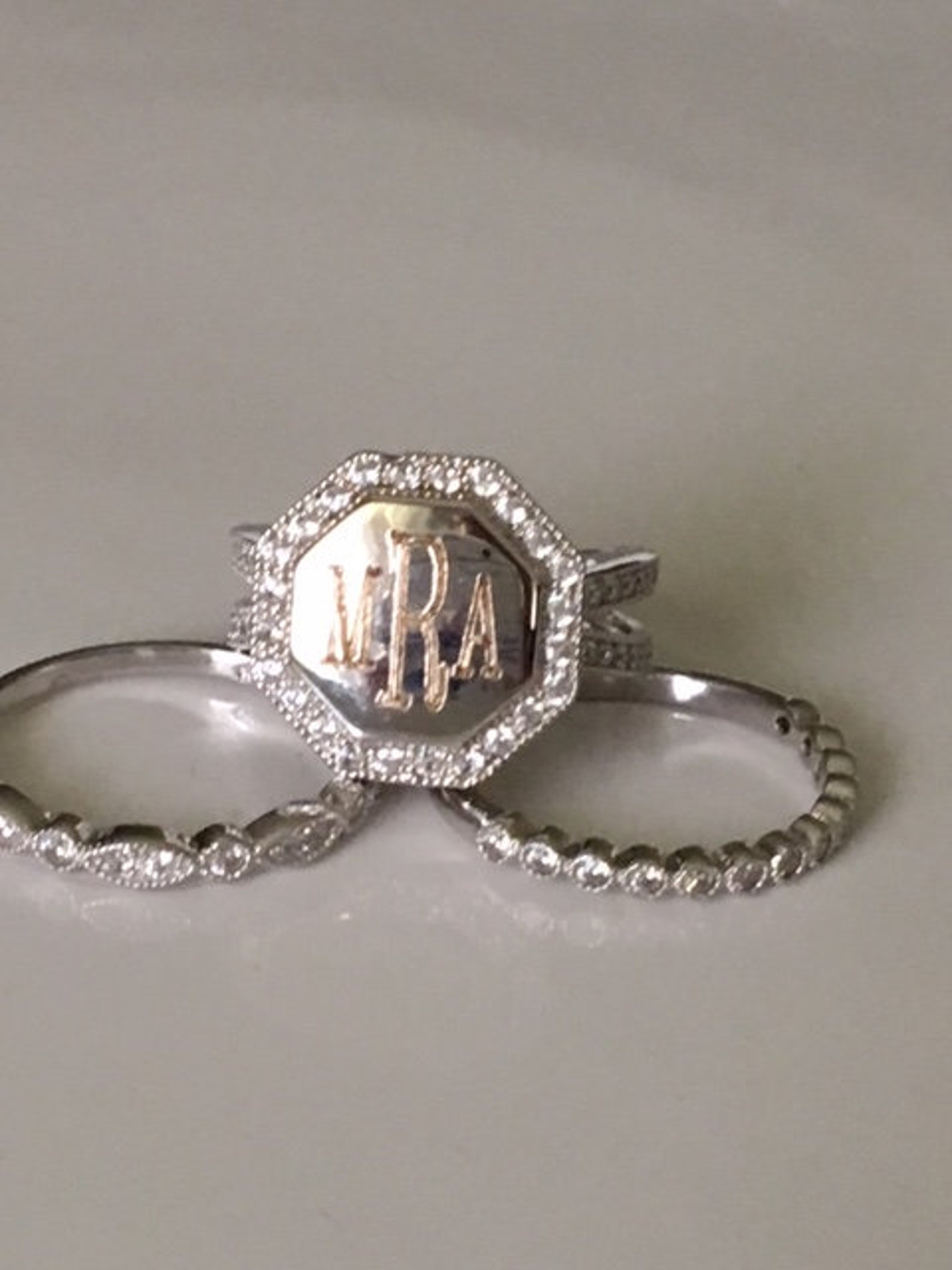 Monogrammed Ringsterling Silver Ring Octagon Shape Ring CZ | Etsy