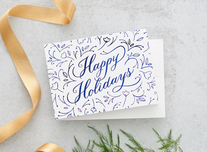 Happy Holidays Blue Foil Greeting Cards | Box Set of 8 Folded Greeting ...