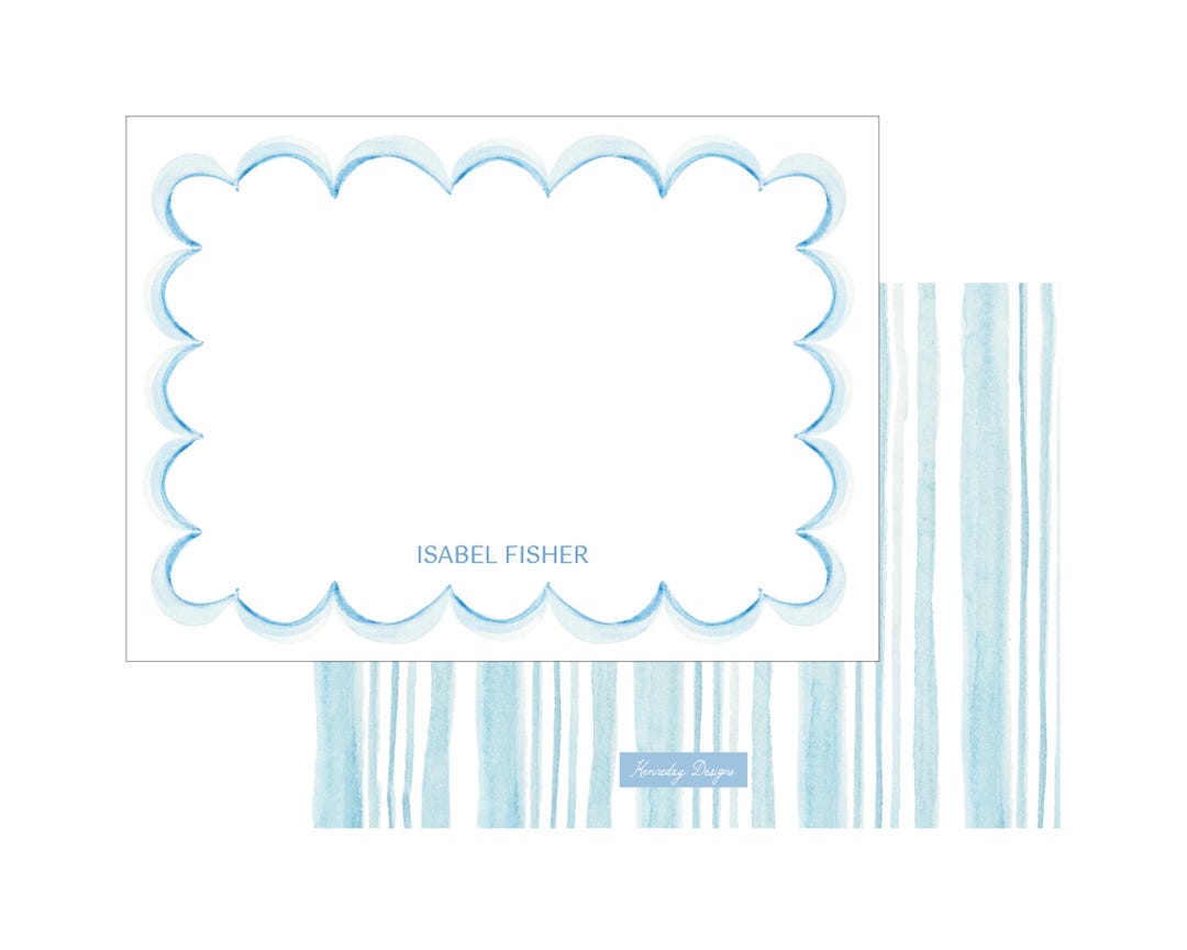 Blue Watercolor Scallop Personalized Stationery: Preppy Note Cards - Etsy