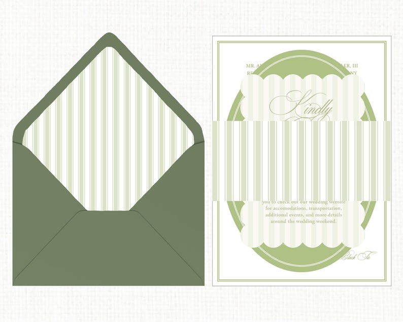 Sage Green Stripe Wedding Invitation Suite | Semi Custom Formal Wedding ...