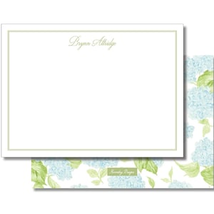 Preppy Personalized Stationery – Blue Hydrangea Note Cards With Name ...