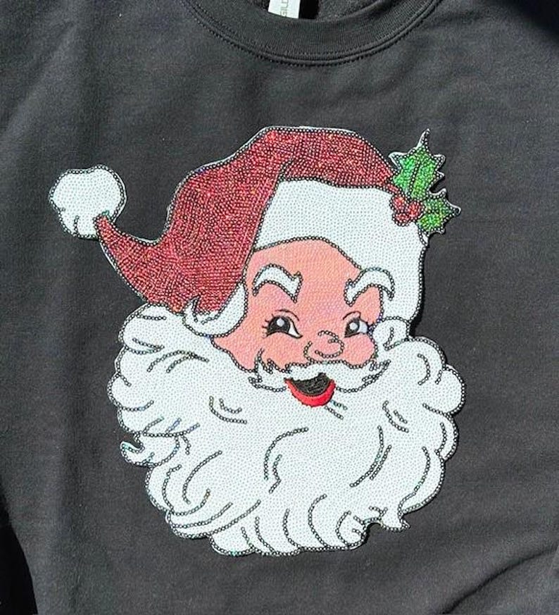 Santa Sequin Patch - Santa Face Sequin Shirt Design - Make Your Own ...