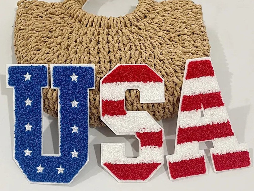 USA Chenille Patch With Iron on Adhesive - 4th of July Chenille Patch ...