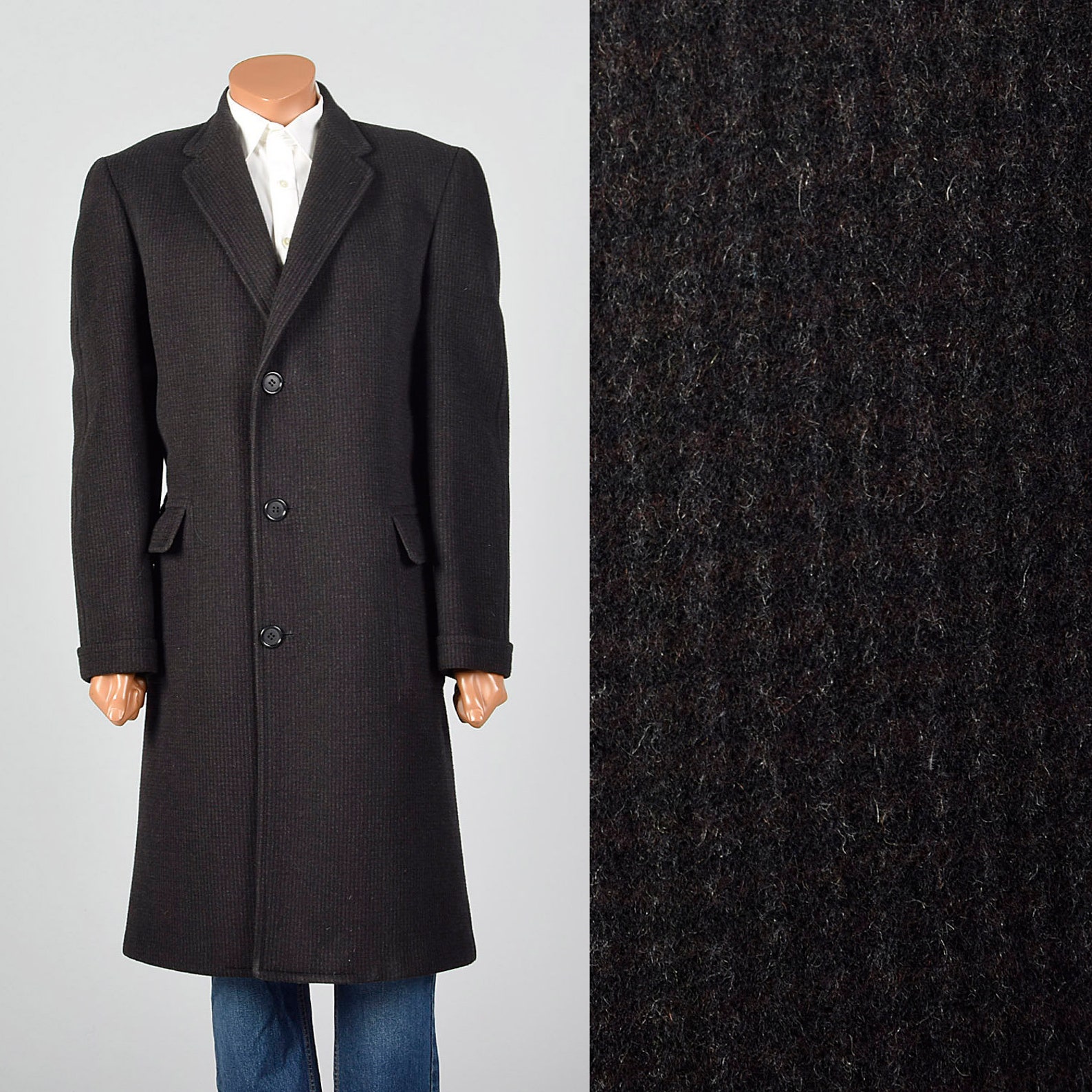 Large 1950s Mens Wool Overcoat Striped Convertible Pockets Wide Lapel ...