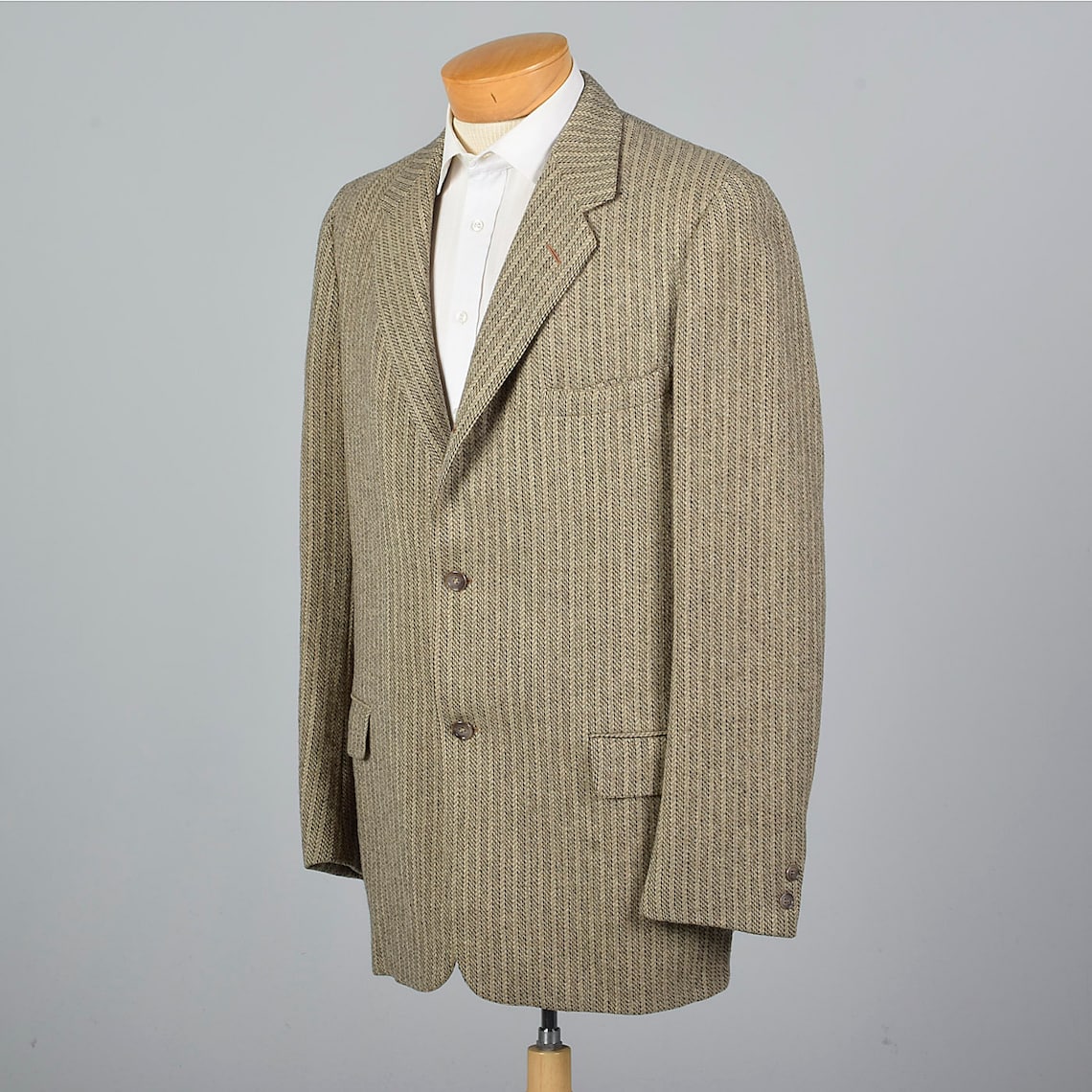 XL 44L 1950s Mens Tan Tweed Striped Sportcoat Single Vent Medium Lapels ...