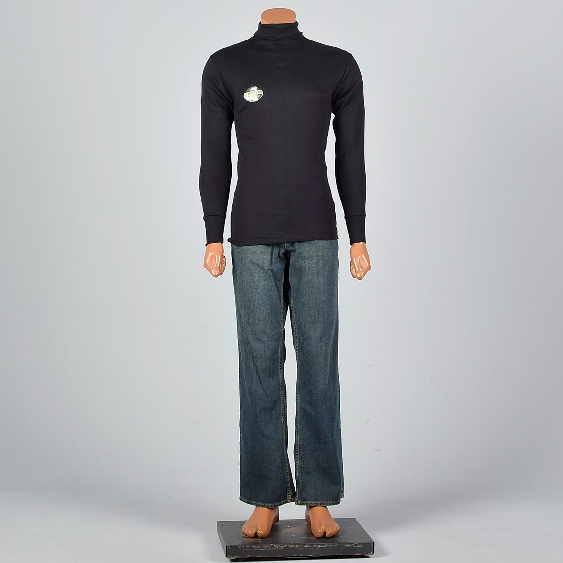 Medium 1960s Mens Tight Black Turtleneck Loopwheel Knit Long Sleeve ...