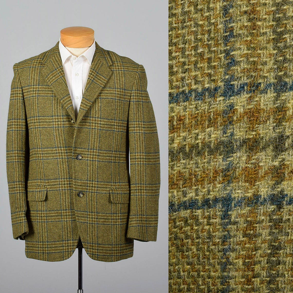 40L 1960s Mens Green and Gold Plaid Jacket Wool Long Sleeves - Etsy