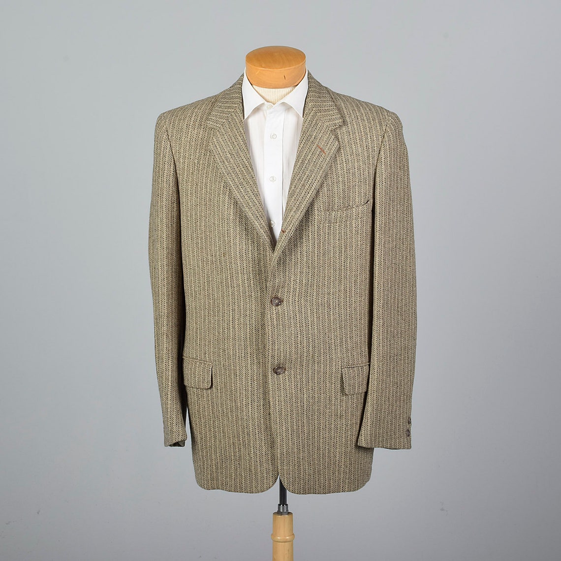 XL 44L 1950s Mens Tan Tweed Striped Sportcoat Single Vent Medium Lapels ...