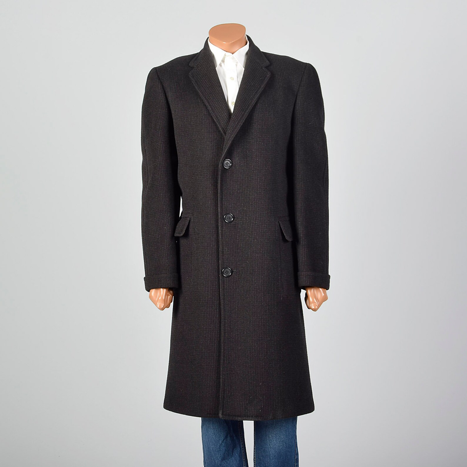 Large 1950s Mens Wool Overcoat Striped Convertible Pockets Wide Lapel ...
