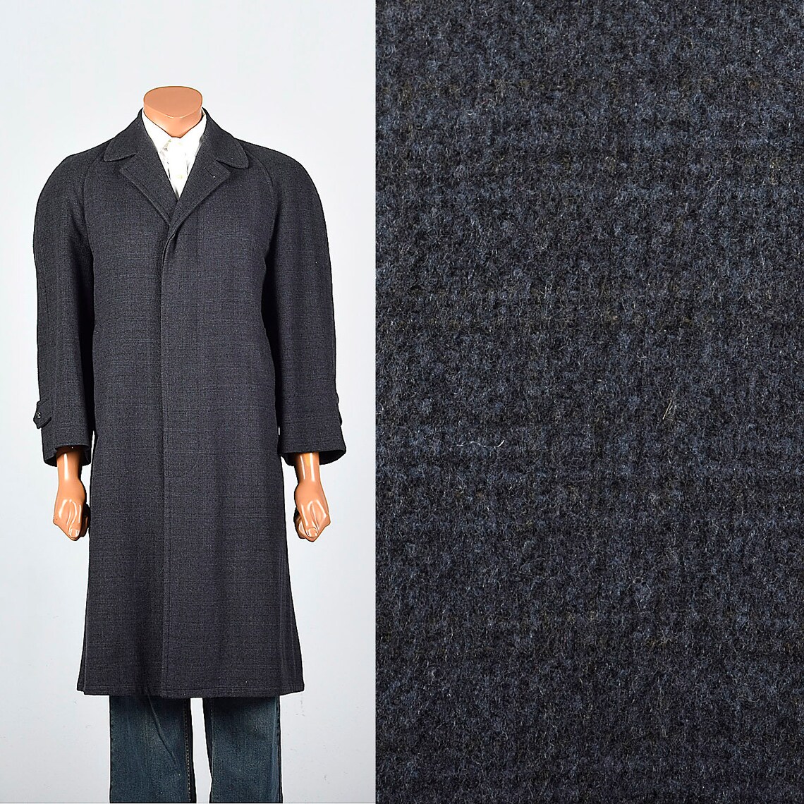 39R 1950s Mens Coat Wool Winter Coat Overcoat Button Front Single Vent ...