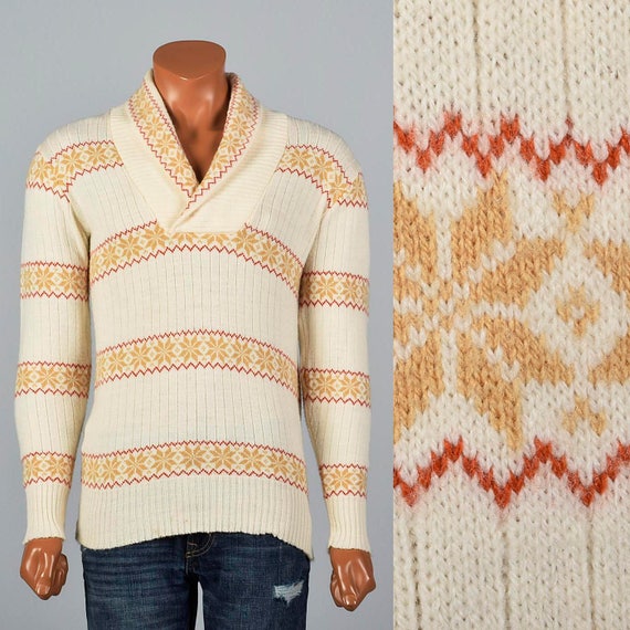 Medium Mens Alpine Sweater Vintage 1970s 70s Shawl Collar off - Etsy