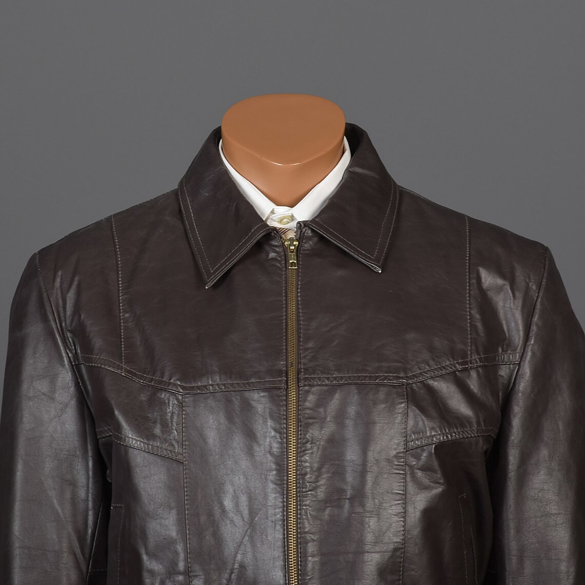 Large 1980s Mens Leather Jacket 80s Brown Jacket Vintage Zip - Etsy