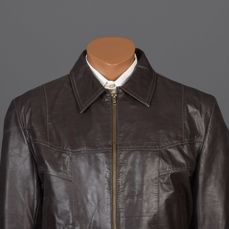 Large 1980s Mens Leather Jacket 80s Brown Jacket Vintage Zip up Leather ...