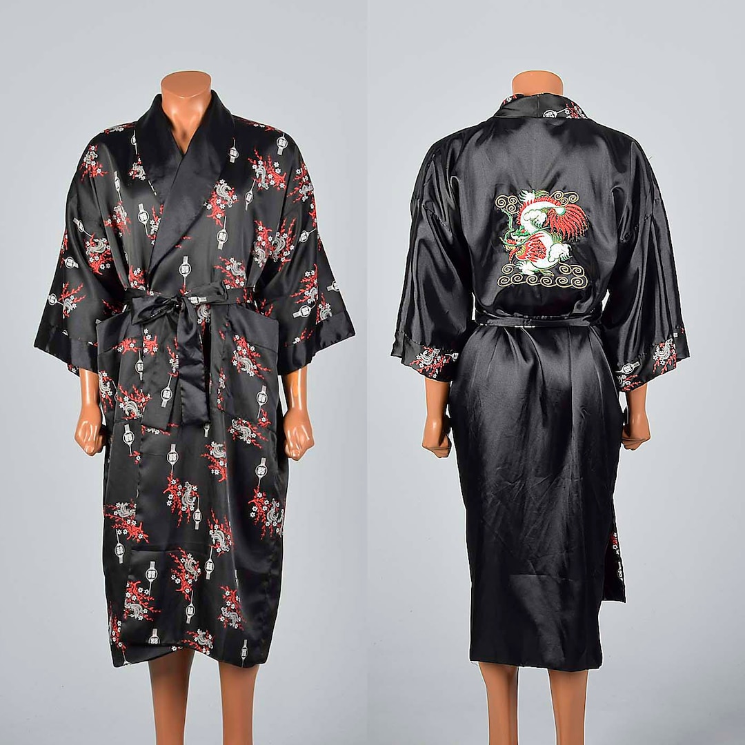 1990s Mens Black Reversible Robe Lightweight Loungewear Lounge Wear ...