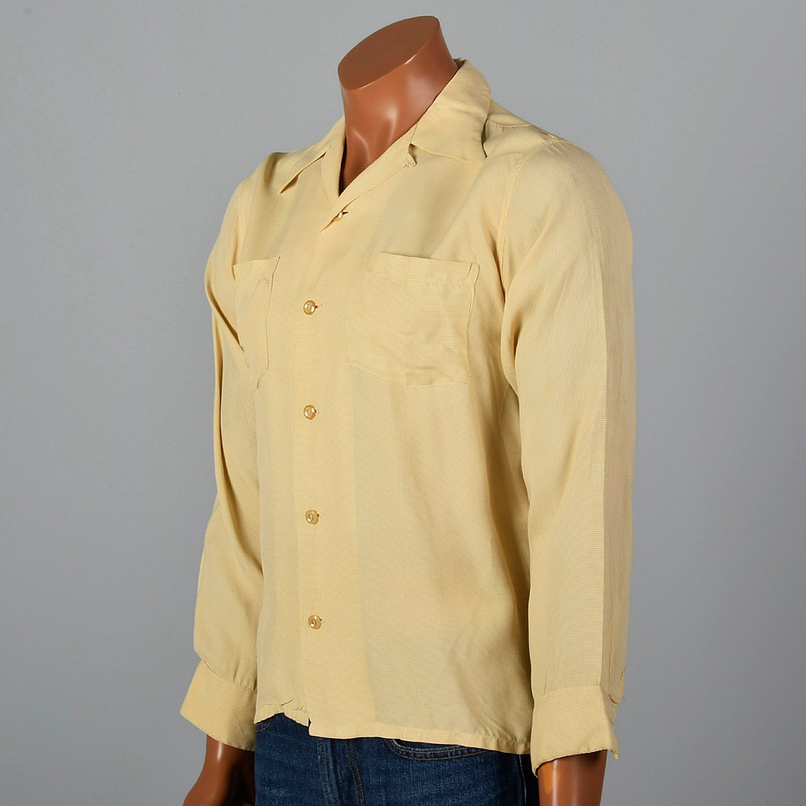 Large 1950s Mens Yellow Micro Check Shirt Pointed Loop Collar - Etsy