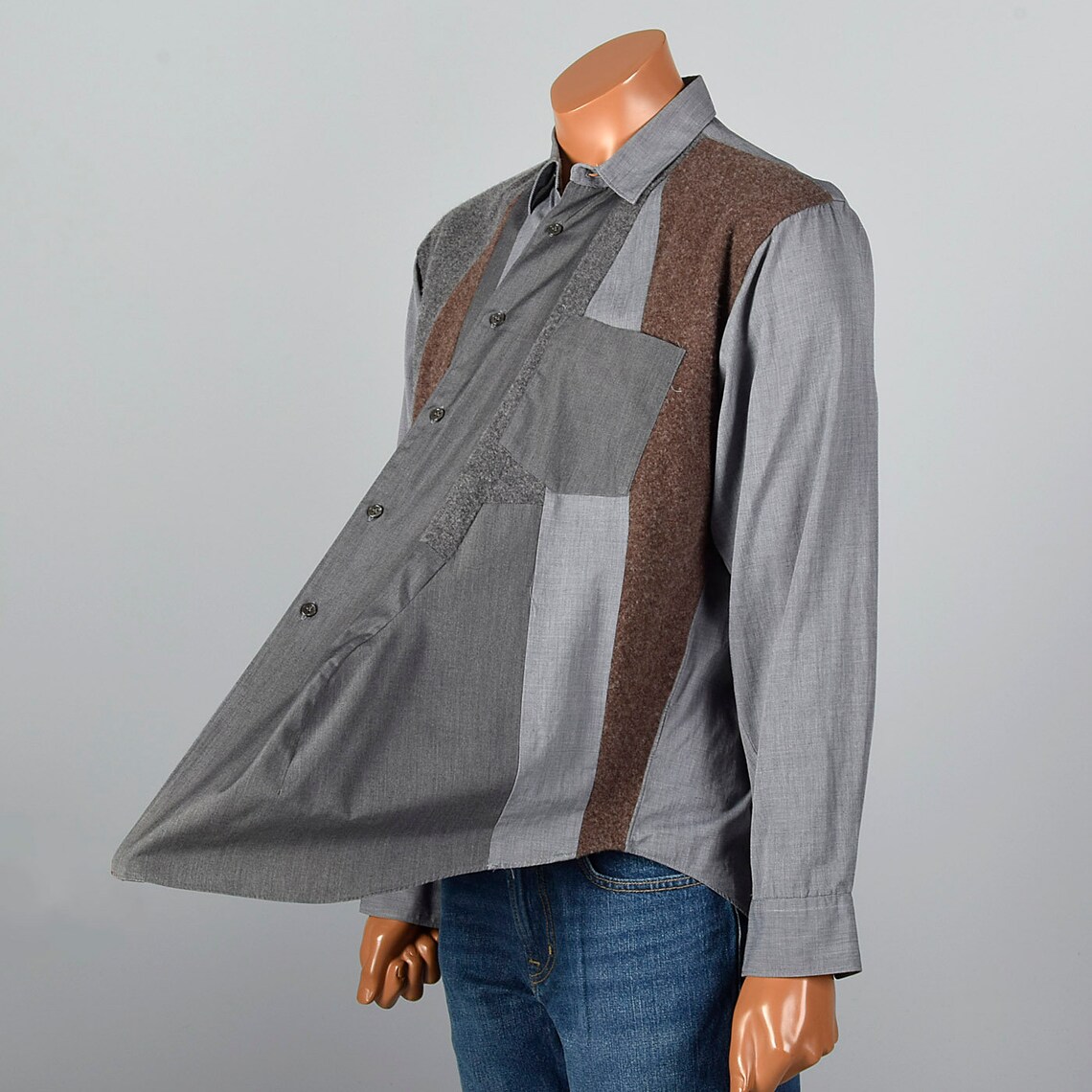 XXL Mens Patchwork Swing Shirt Comme Des Garcons SHIRT Grey Cotton Long ...