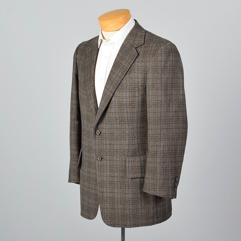 40S 1970s Mens Gray and Yellow Plaid Jacket Two Button Jacket - Etsy