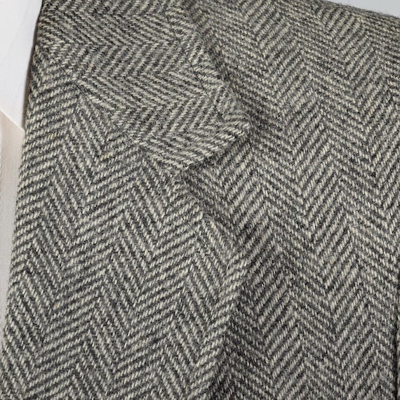 XL 43L 1990s Mens Herringbone Tweed Jacket Gray Wool … - Gem