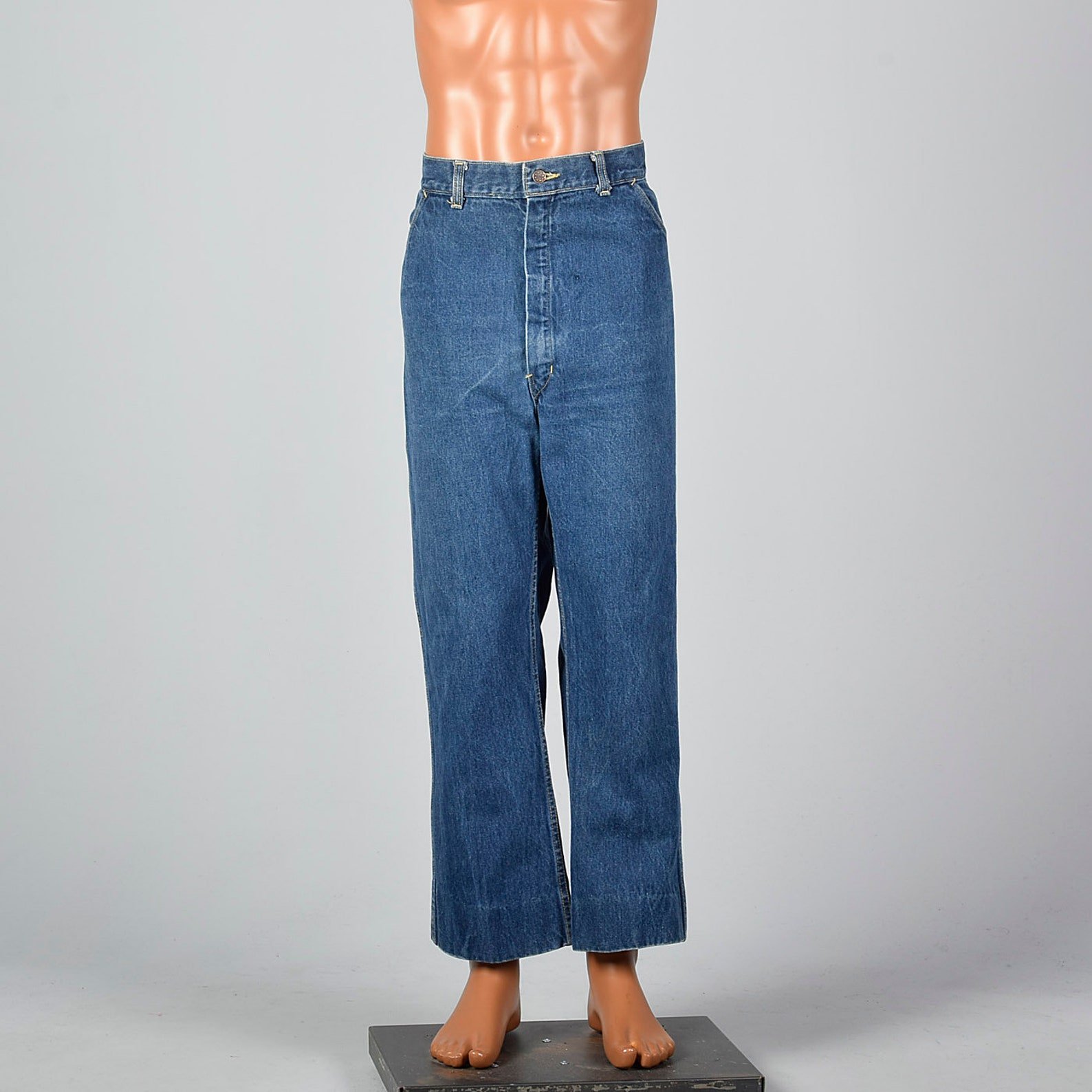 XL 1970s Mens Big Yank Workwear Jeans Dark Wash Straight Leg Light Fade ...