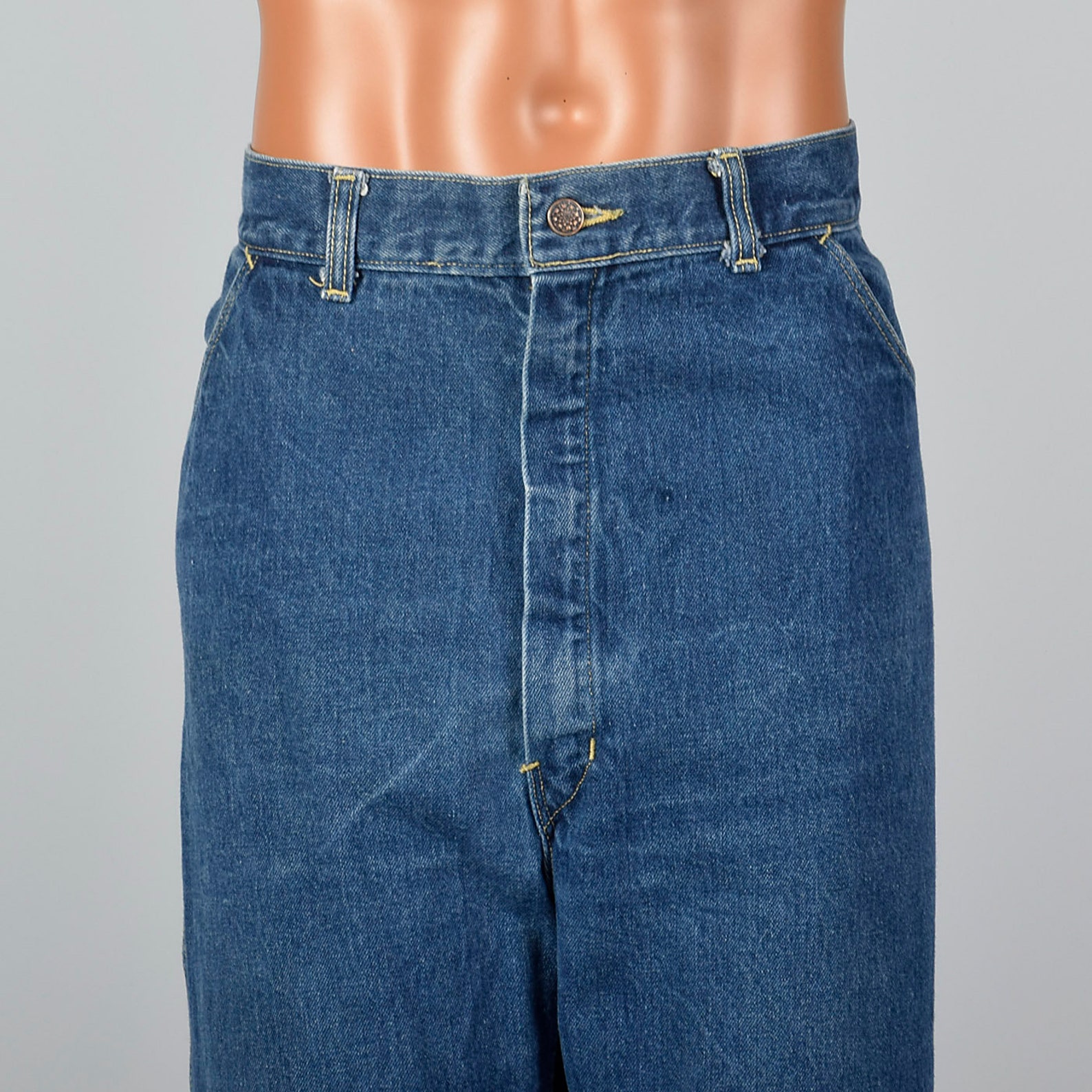 XL 1970s Mens Big Yank Workwear Jeans Dark Wash Straight Leg Light Fade ...