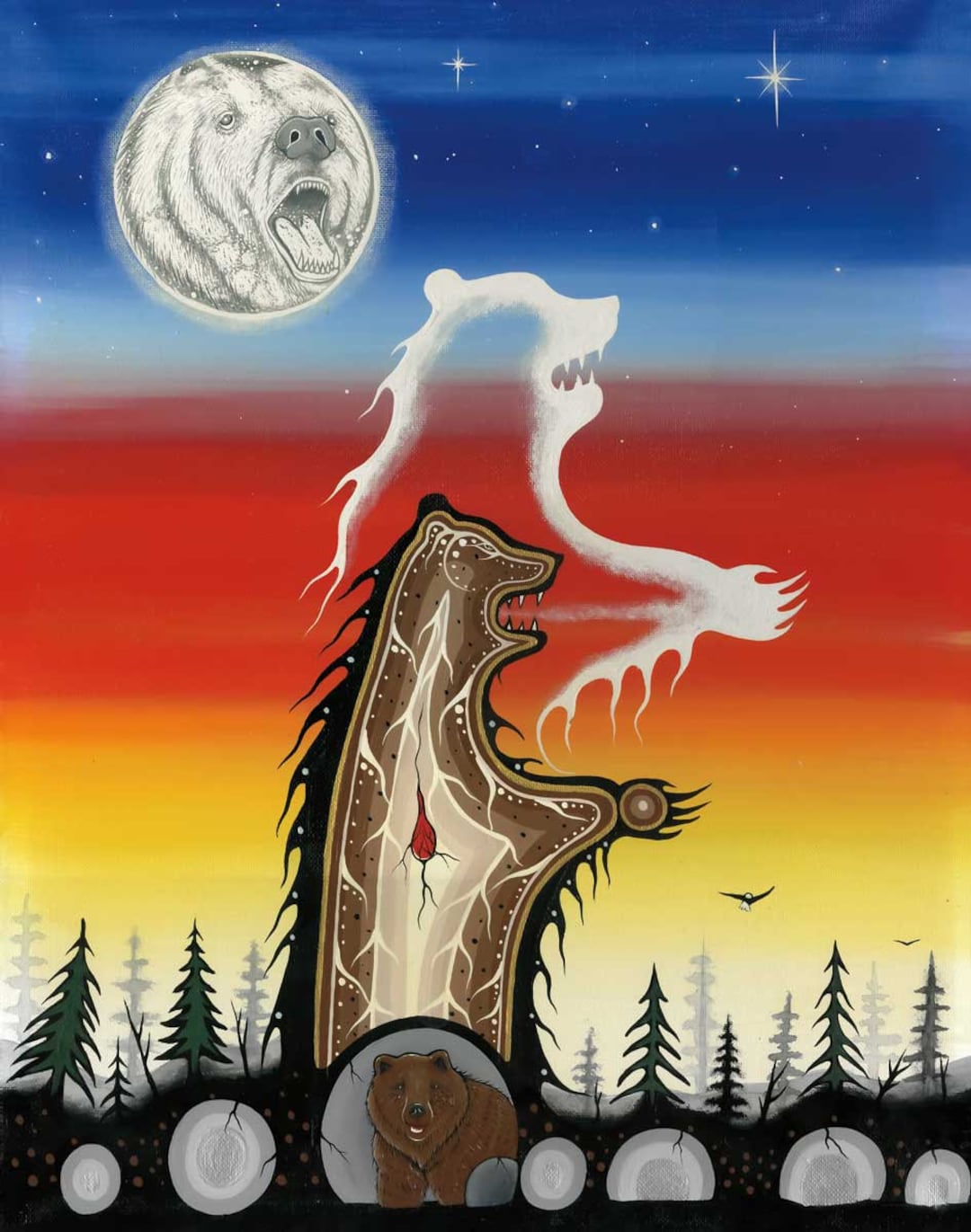 Jeffrey Red GEORGE " Bear Moon " Canvas Authentic Indigenous ...