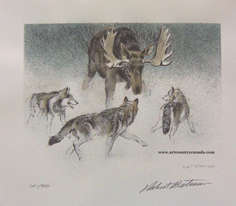 Robert BATEMAN Original LITHOGRAPH " Wolves" 3 Print Art Set LE Signed ...