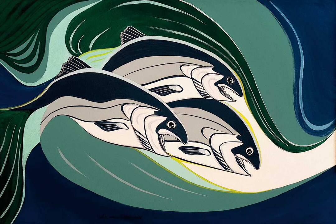 Rick BEAVER " Coho in a Tidal Rip " Canvas Authentic Indigenous Made in ...