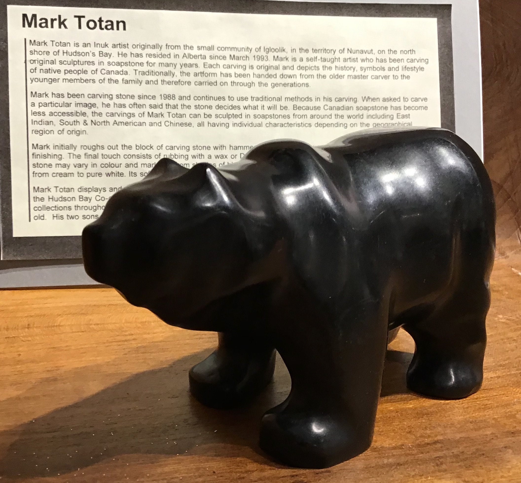 Mark Totan 6" Black Bear by Master Carver Inuit Artist Hand Carved ...