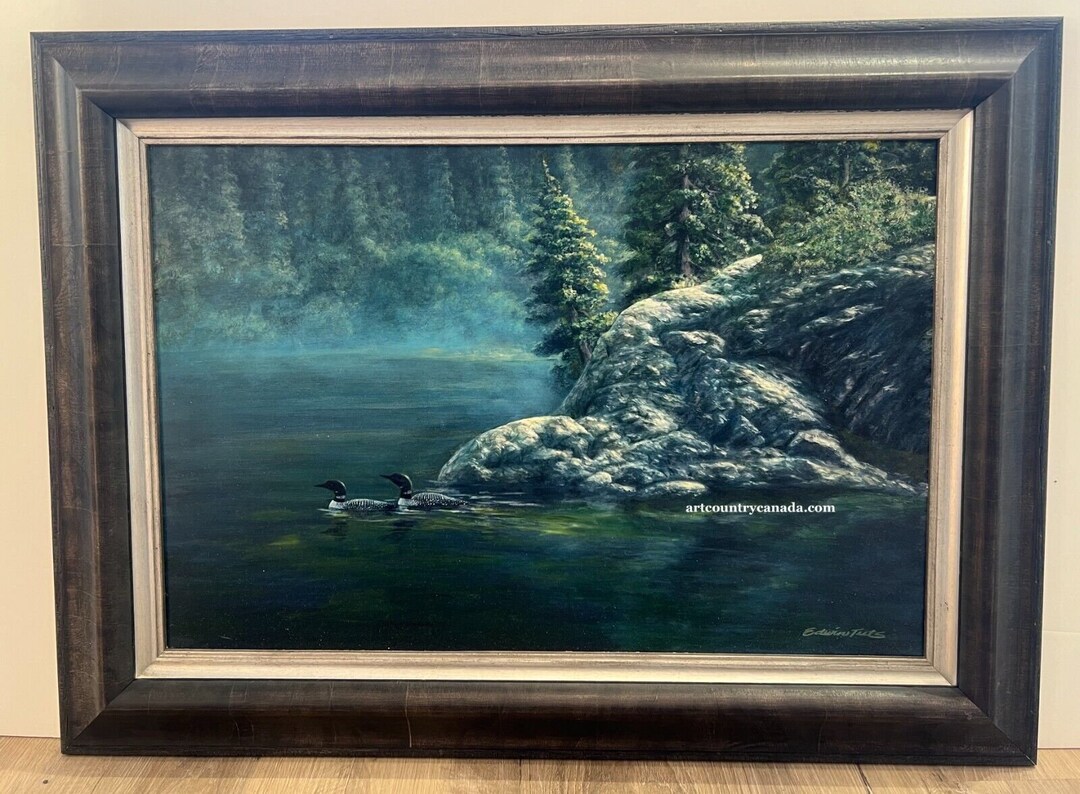 Edwin TUTS Original Painting " Common Loon Pair " Acrylic on Board Art ...