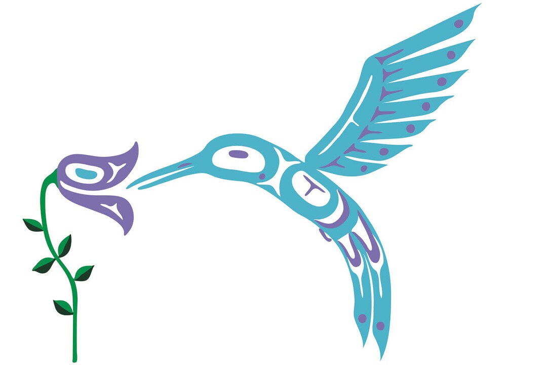 Pauline Bull " Blue Hummingbird and Flower " Interior Salish Canvas ...